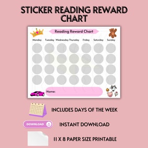Reading Reward Chart, Every Day of the Week, Monday Through Sunday ...