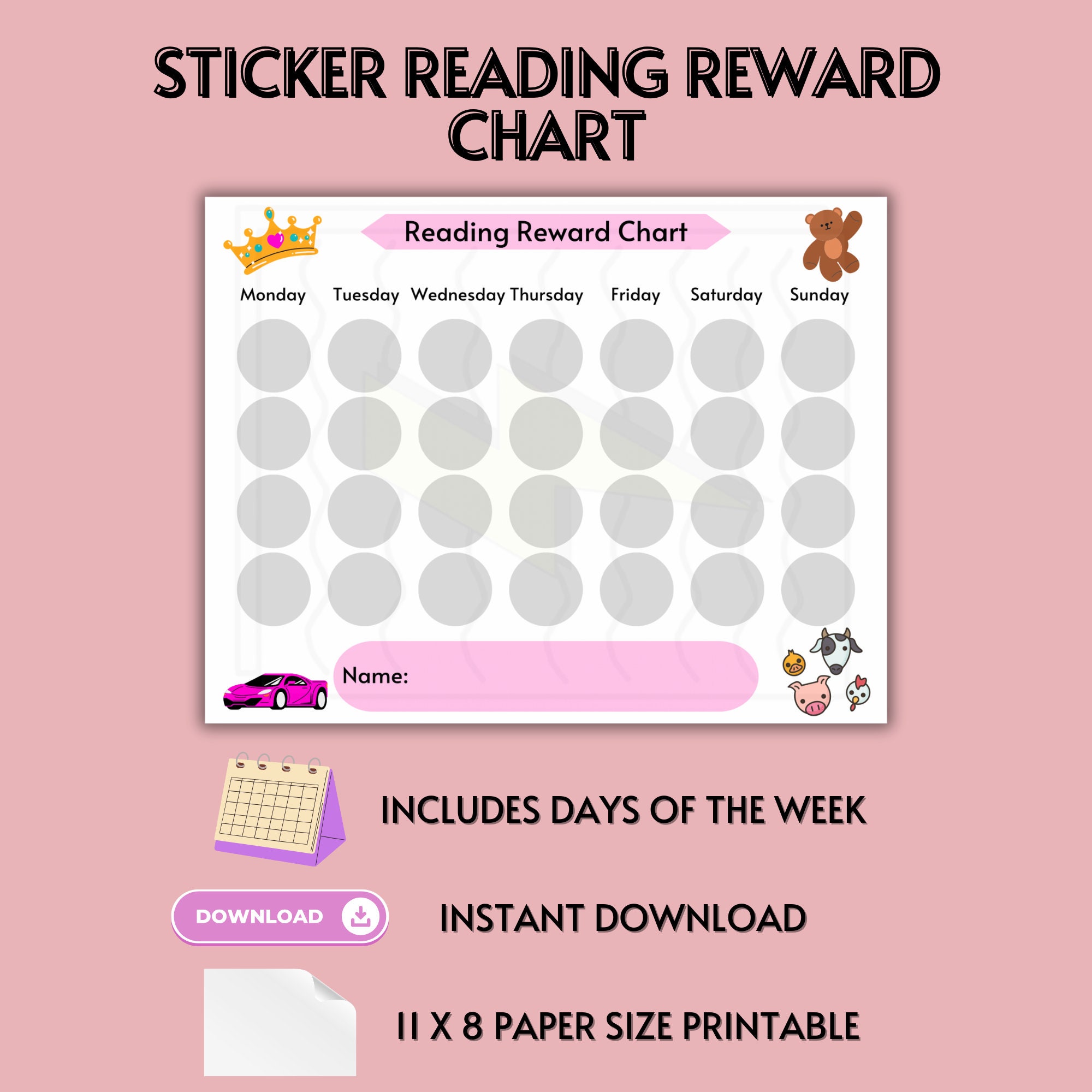 Reading Reward Chart, Every Day of the Week, Monday Through Sunday ...
