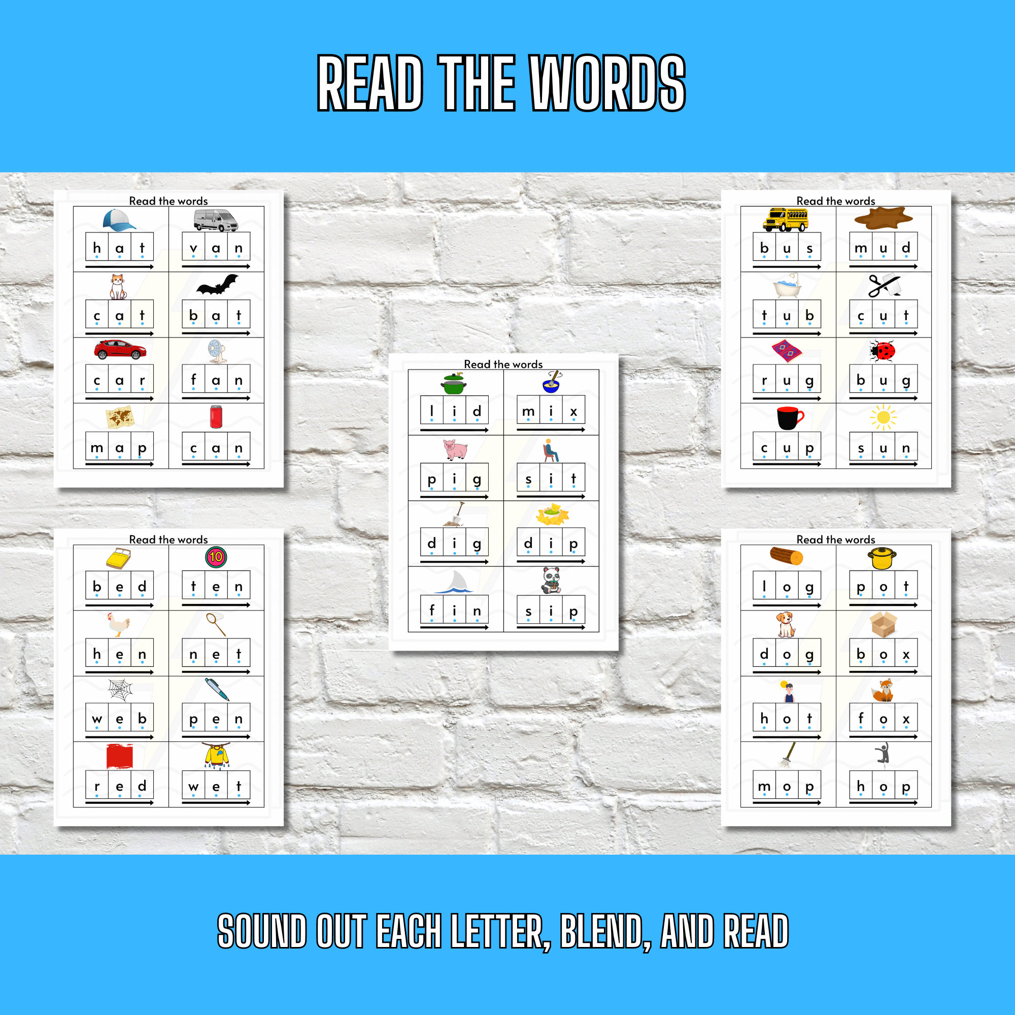 CVC Words Worksheets Bundle, AEIOU Vowel CVC Words With Pictures ...
