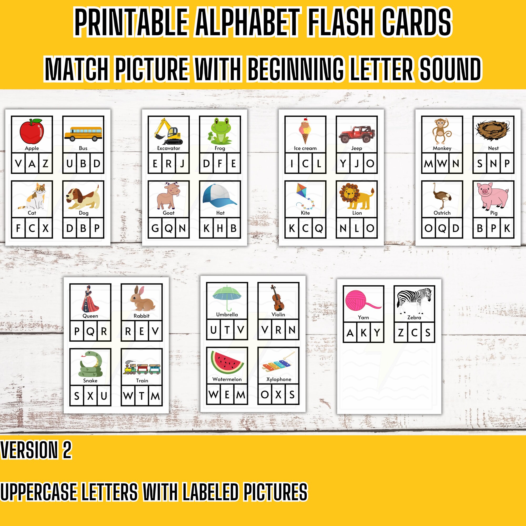 Alphabet Flash Cards, Match Beginning Letter Sounds, Digital Printable ...
