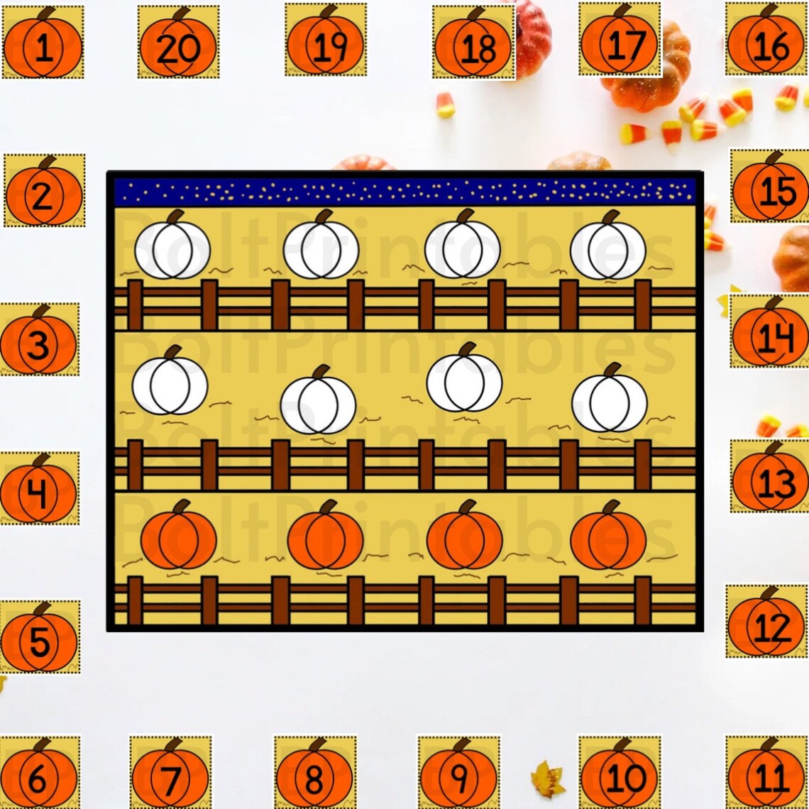 Printable Pumpkin Patch Number Order Activity Worksheets Counting ...
