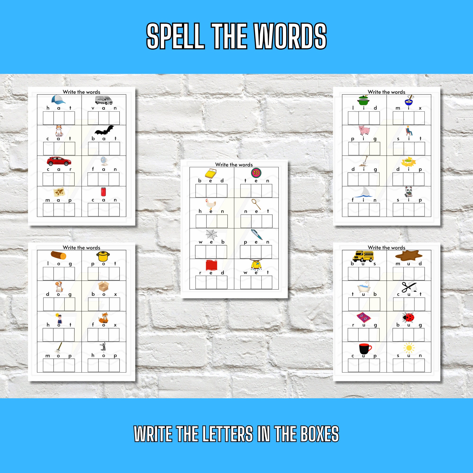 CVC Words Worksheets Bundle, AEIOU Vowel CVC Words With Pictures ...