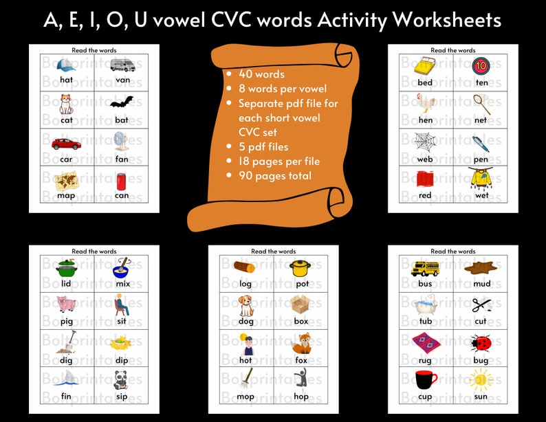 Cvc Words Bundle Aeiou Vowel Cvc Words With Pictures Practice Spelling Reading Matching