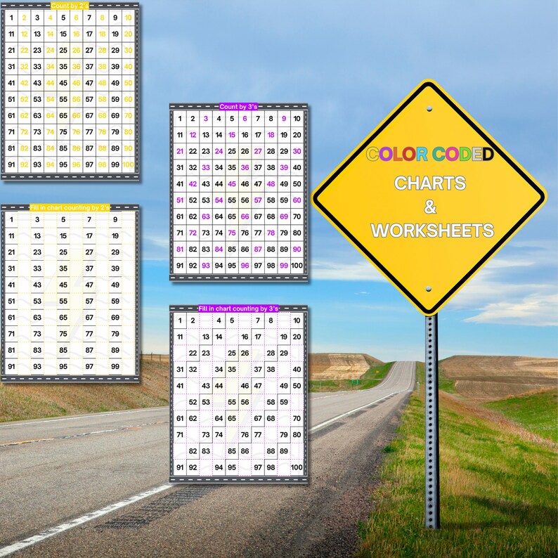 Skip Counting Charts and Worksheets, 100 Number Chart, Skip Counting ...