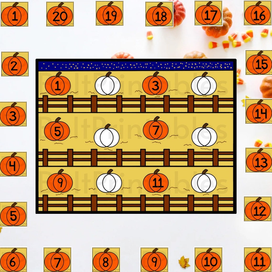 Printable Pumpkin Patch Number Order Activity Worksheets Counting ...