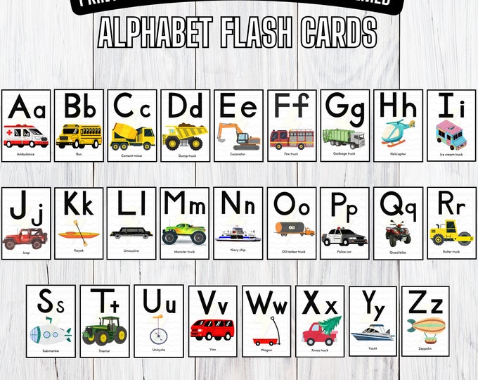 Flash Cards, Transportation, Alphabet Cards, Learning Toys, Educational ...