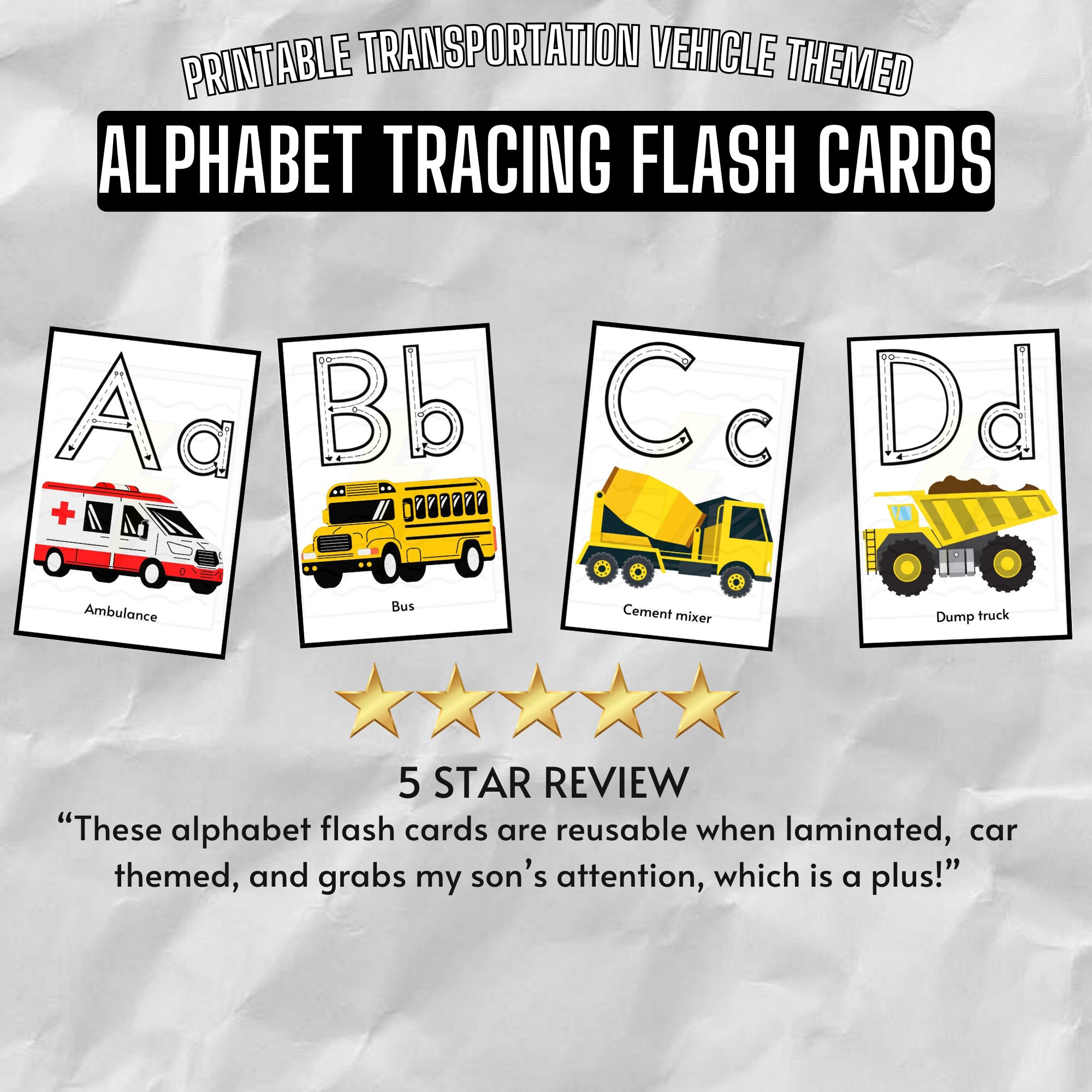 Alphabet Flash Cards, Printable Transportation Vehicle Alphabet Tracing ...
