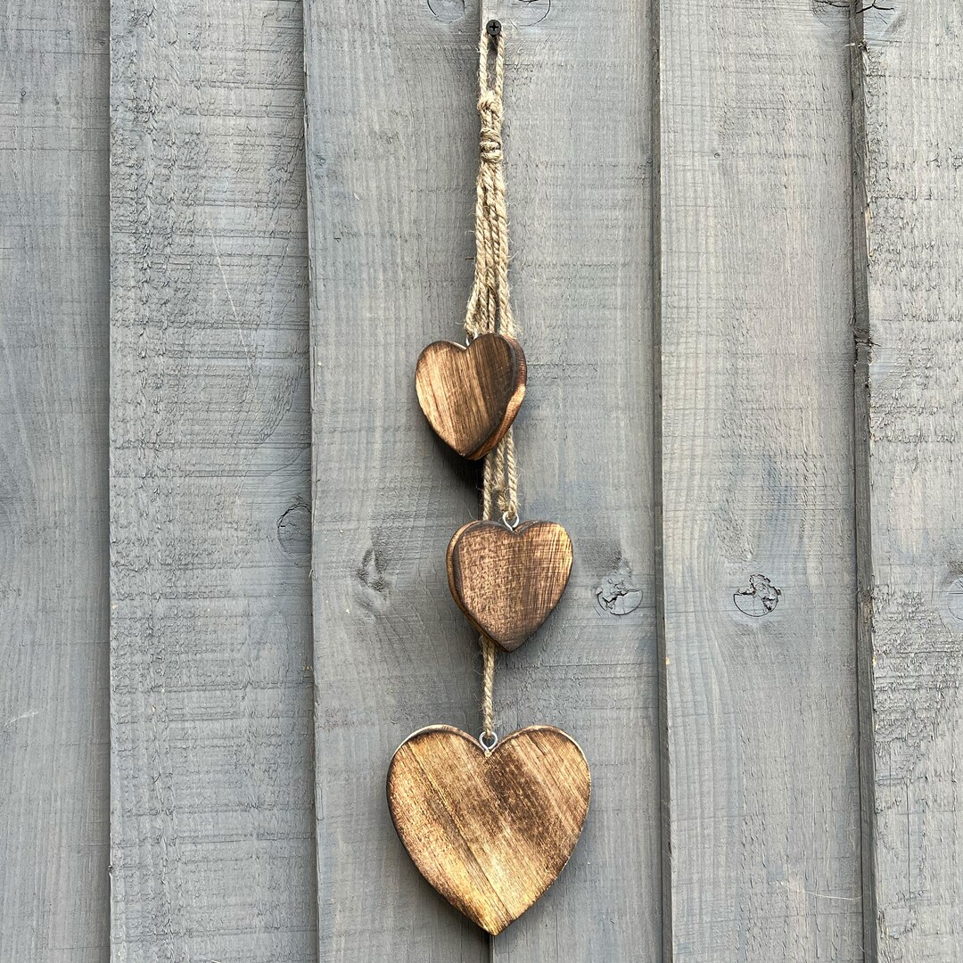 Set of 3 Hanging Love Heart Home Decorations Wedding Small Shabby Chic ...
