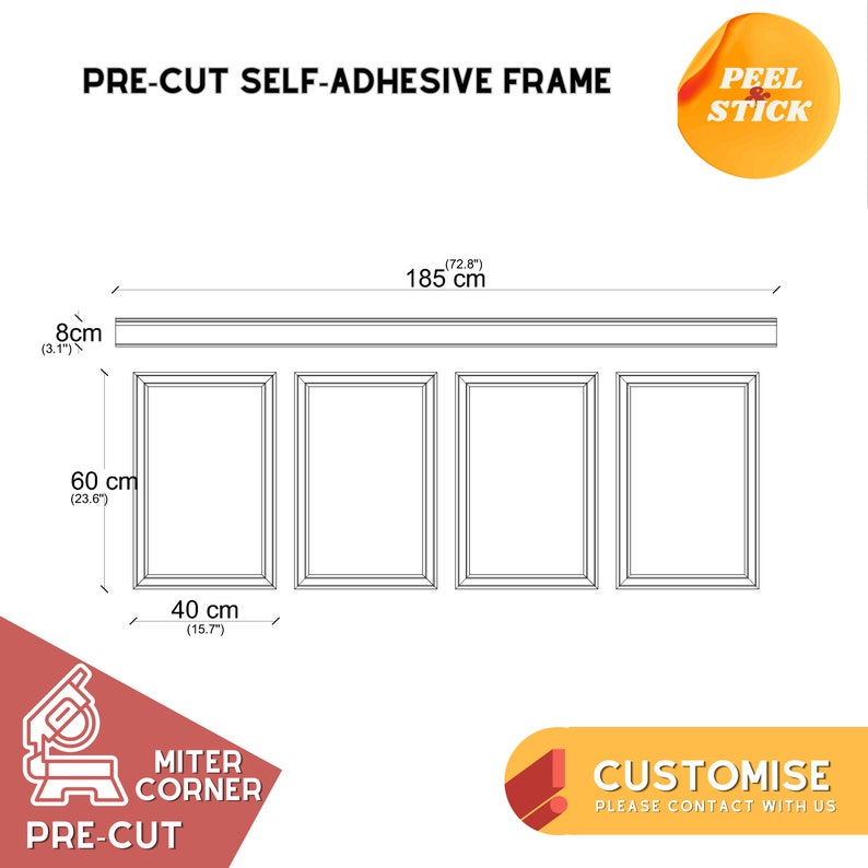 Ready Assemble Wall Molding Kit, Pre-cut 4cm Frame Mouldings 8cm Border ...