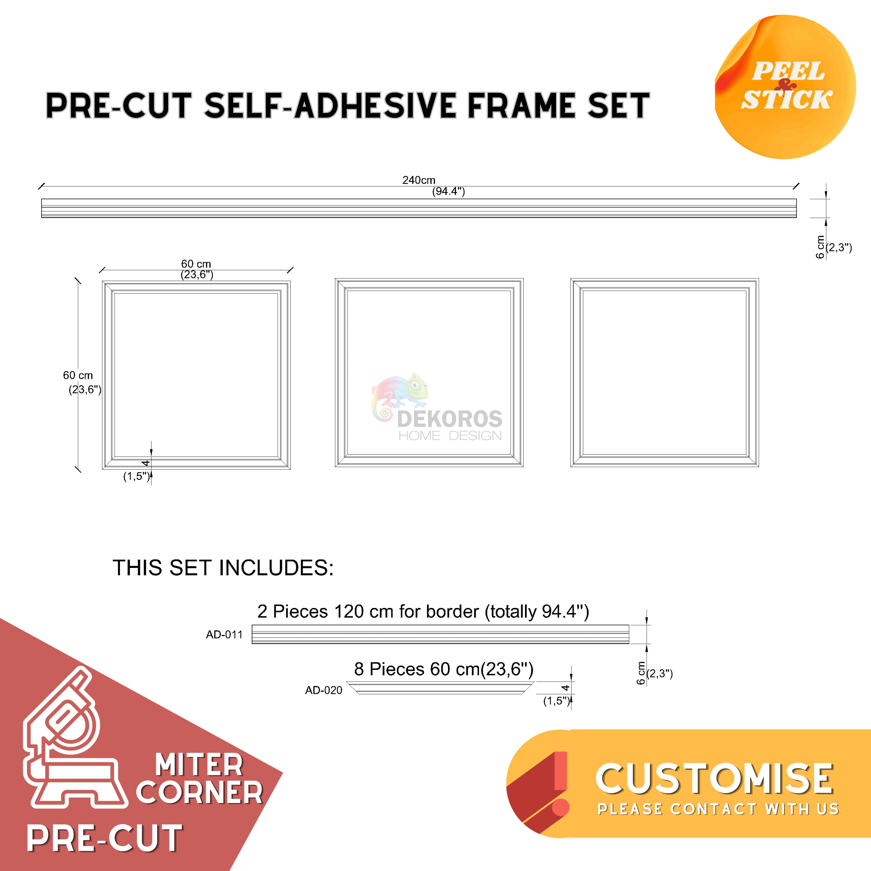 Ready Assemble Wall Molding Kit, Pre-cut 4cm Frame Mouldings 6cm Border ...