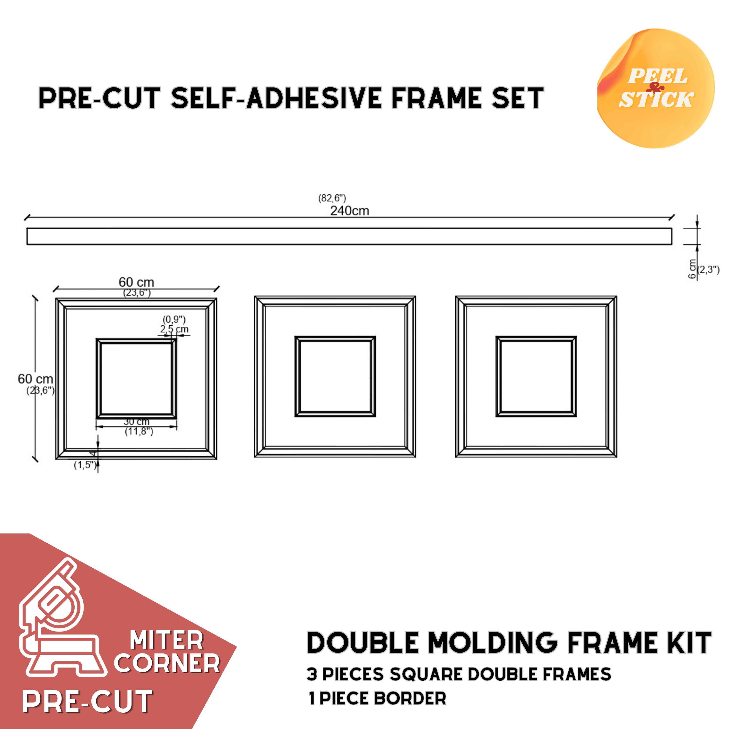 Half Wainscoting Panels, Wall Molding Frame Kit With Border - Paintable ...