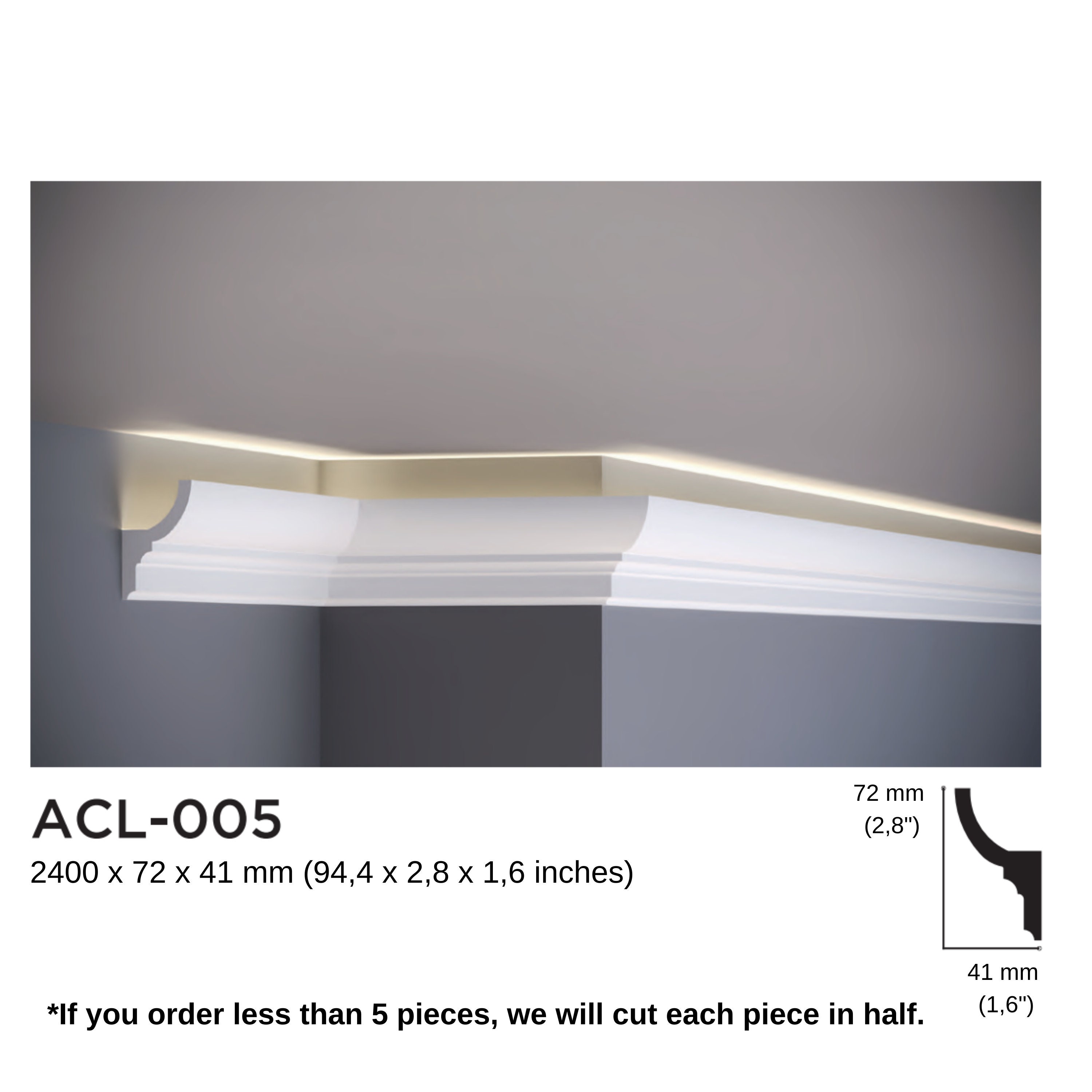 Crown Molding With Led Duct, Each Pieces 240x7,2cm/94,4''wx2,8''h White ...