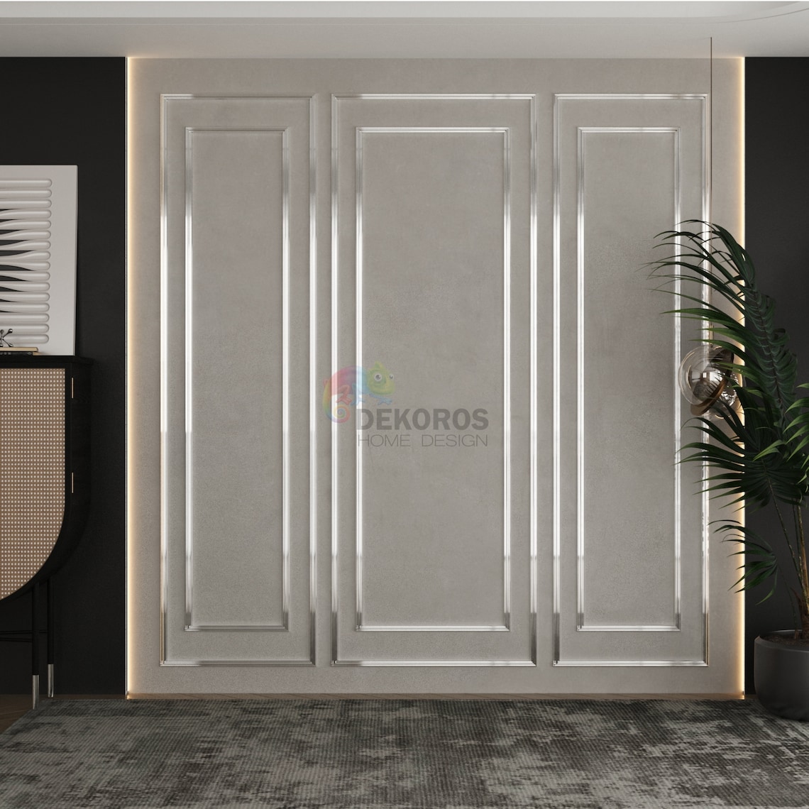 Shiny Silver Wall Molding, Silver Wall Molding Kit, Shiny Wall Moldings, Damage Resistant, Peel ...