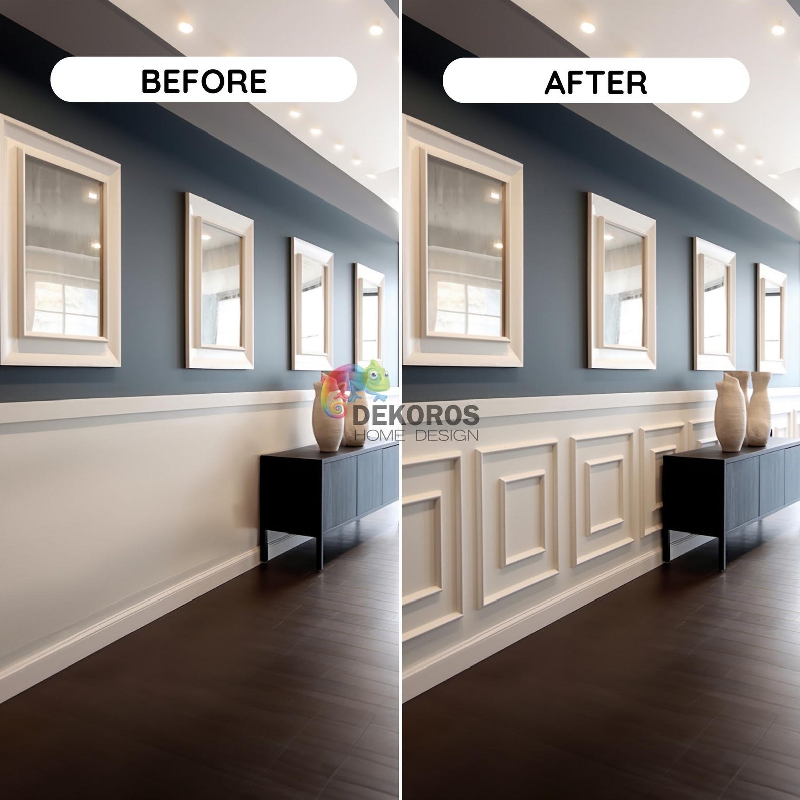 Half Wainscoting Panels, Wall Molding Frame Kit With Border - Paintable ...