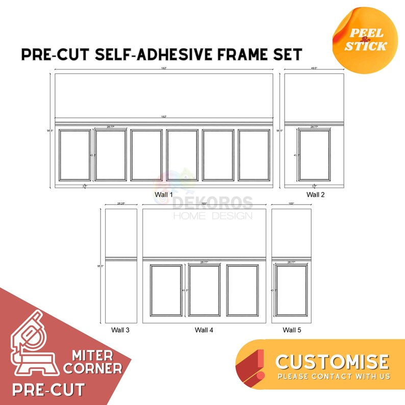 Custom Order, Ready Assemble Wall Molding Kit, Pre-cut 4cm Frame ...