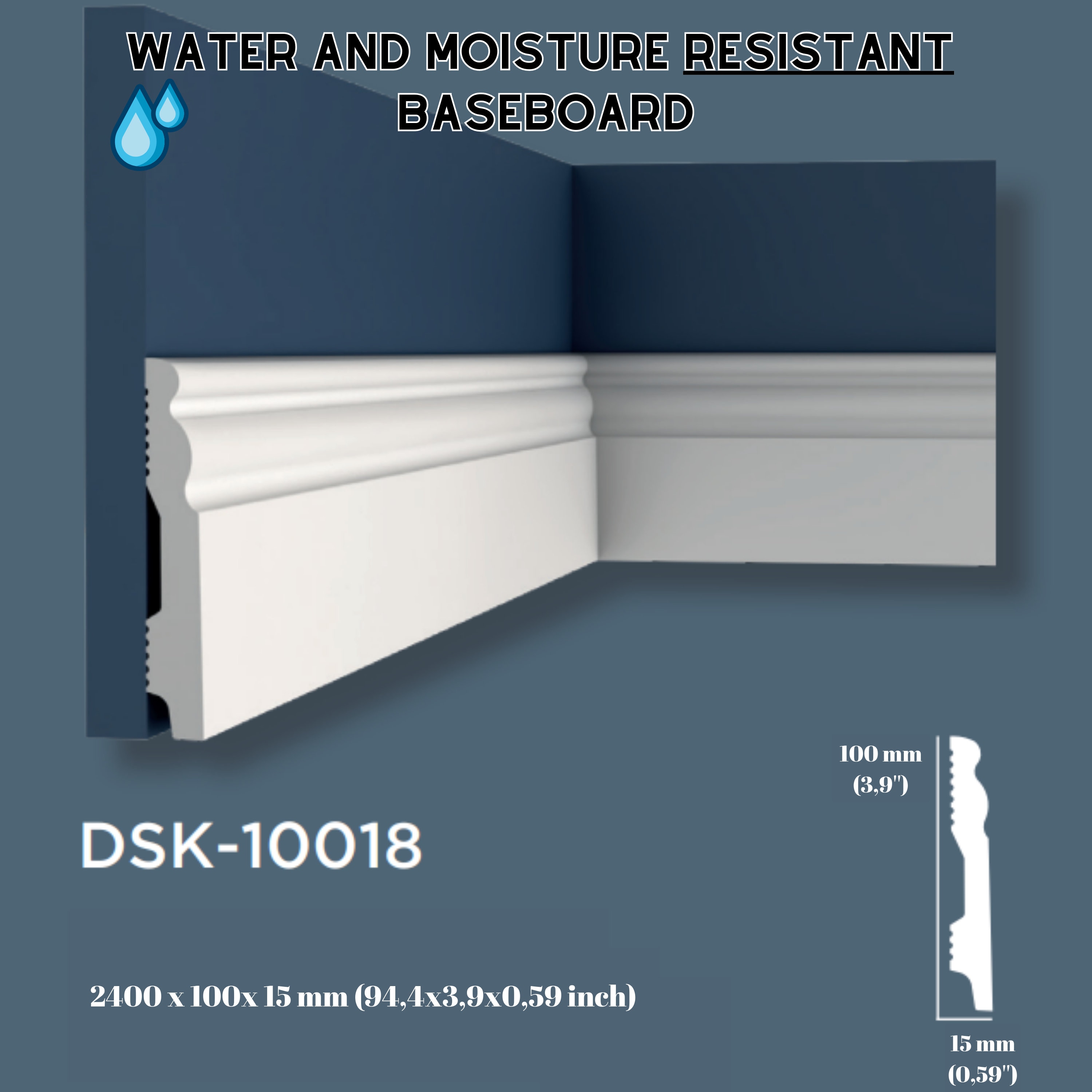 Baseboard Molding: One Package is 18 Boards (43,2m/1700'') - White ...