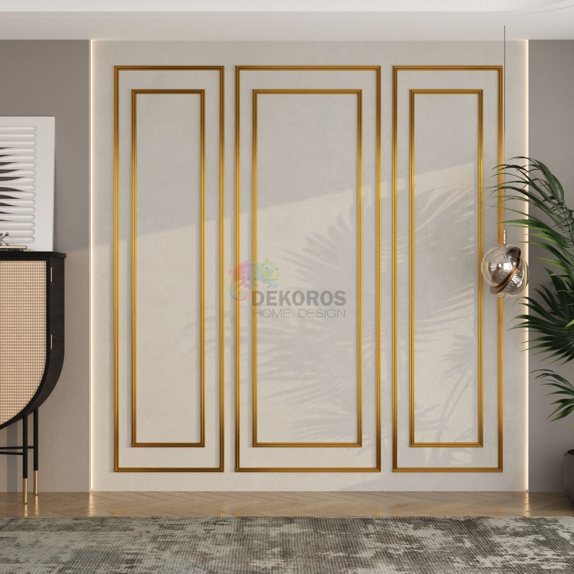 Golden Wall Molding Kit, Shiny Gold Wall Moldings, Gold Paneling ...