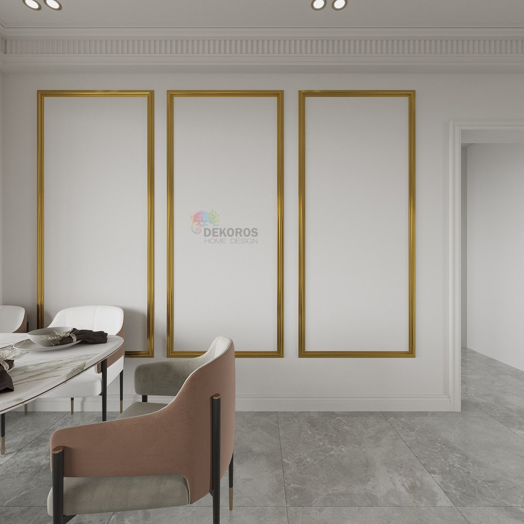 Golden Wall Molding Kit, Shiny Gold Wall Moldings, Gold Paneling ...