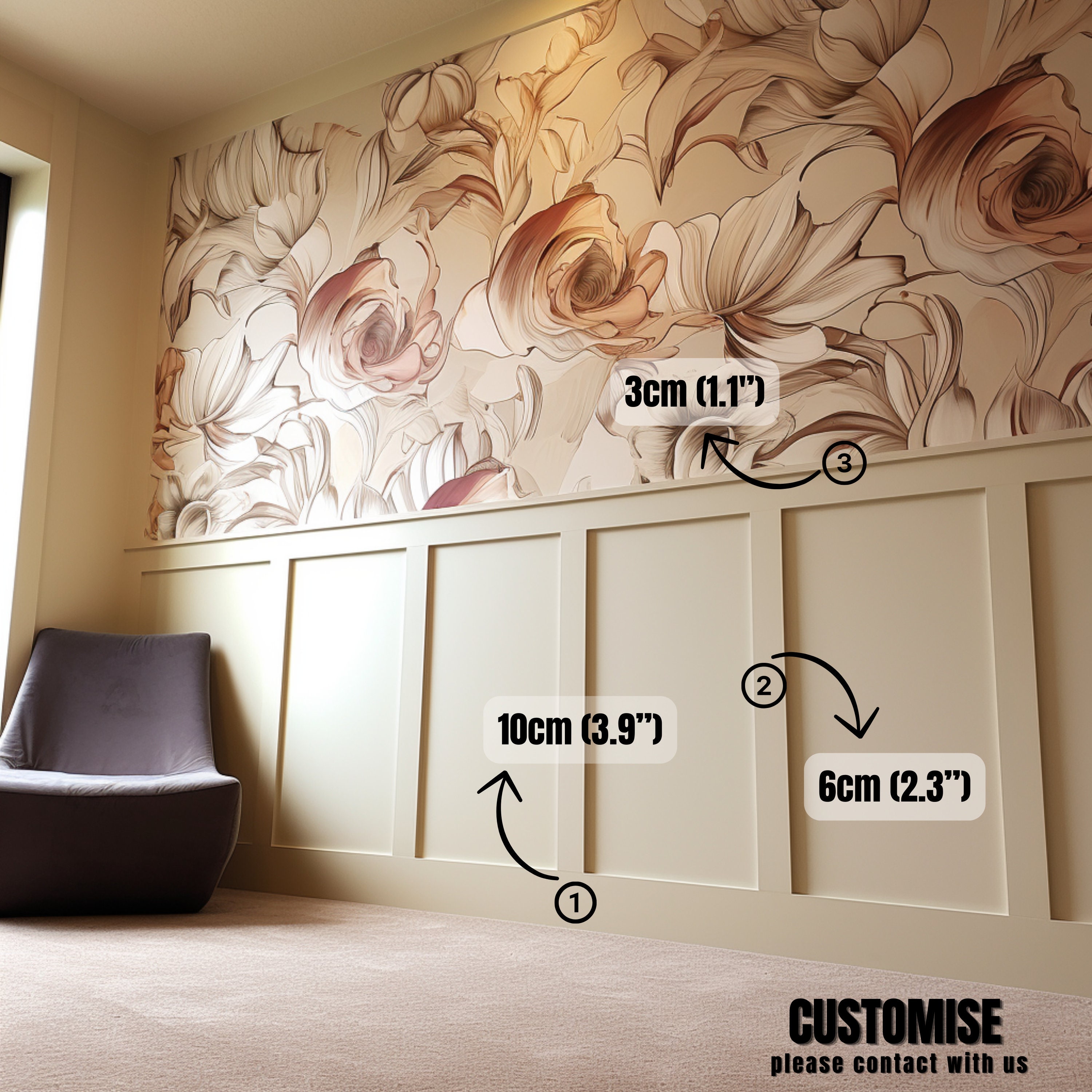 Custom Design Wall Molding Kit, Pre-cut Wainscoting Kit Peel and Stick Moulding, Resistant Half ...