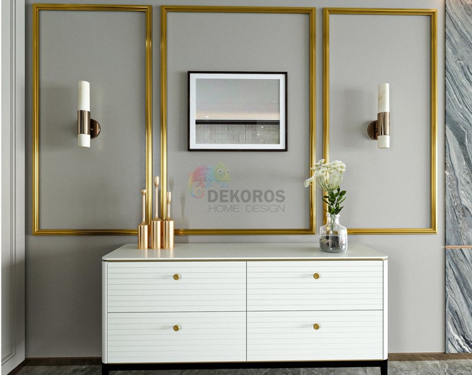 Gold Wall Paneling, Shiny Gold Wall Molding, Gold Wall Molding Lines ...