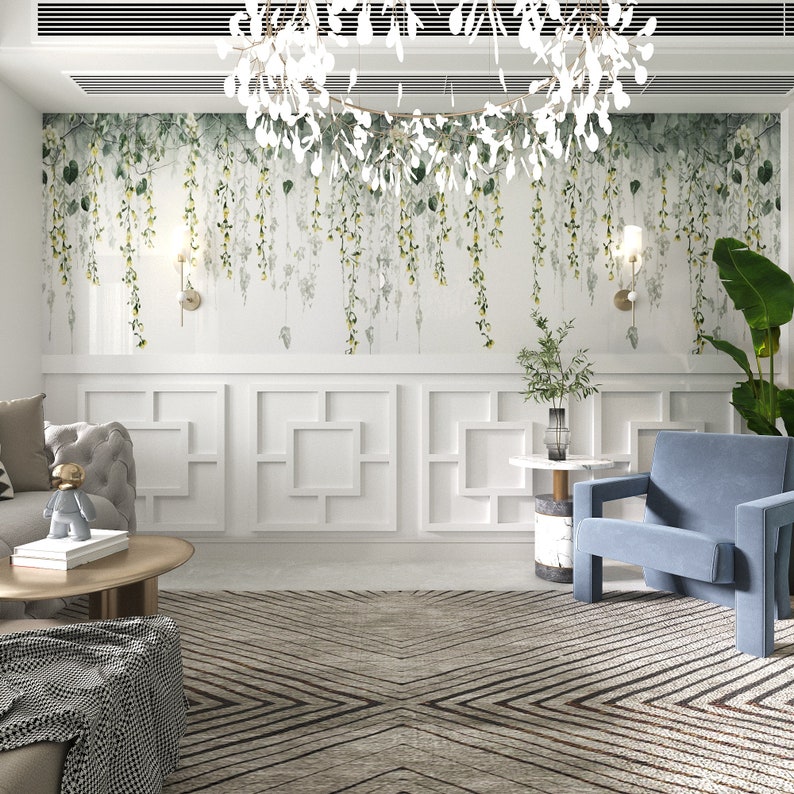 Wall Molding Frame Kit With Wallpaper - 4 Cm Half Mouldings and Border ...