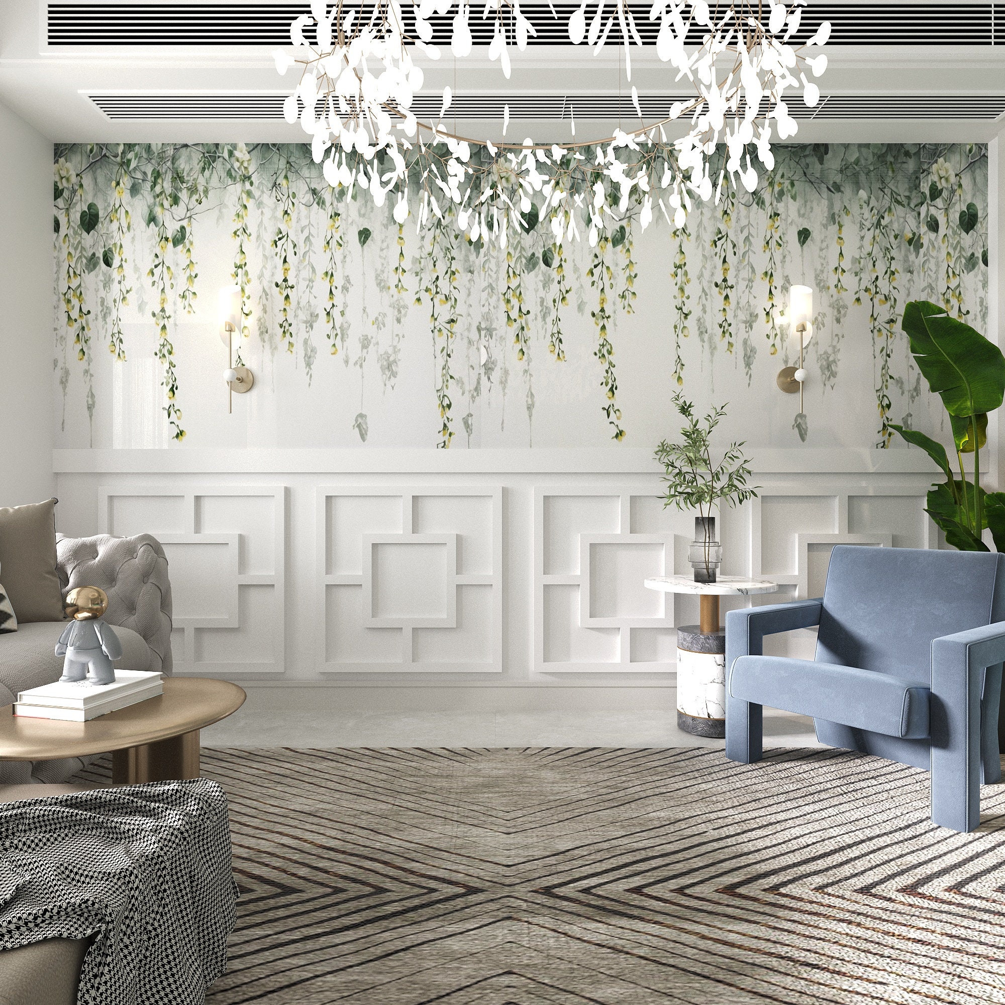 Wall Molding Frame Kit With Wallpaper 4 Cm Half Mouldings and Border ...