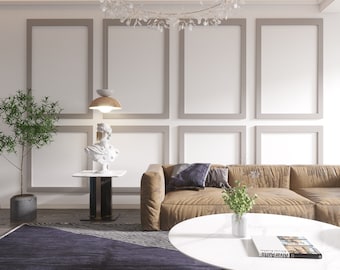 Wall Molding Frame Kit With Wallpaper 4 Cm Half Mouldings and Border ...