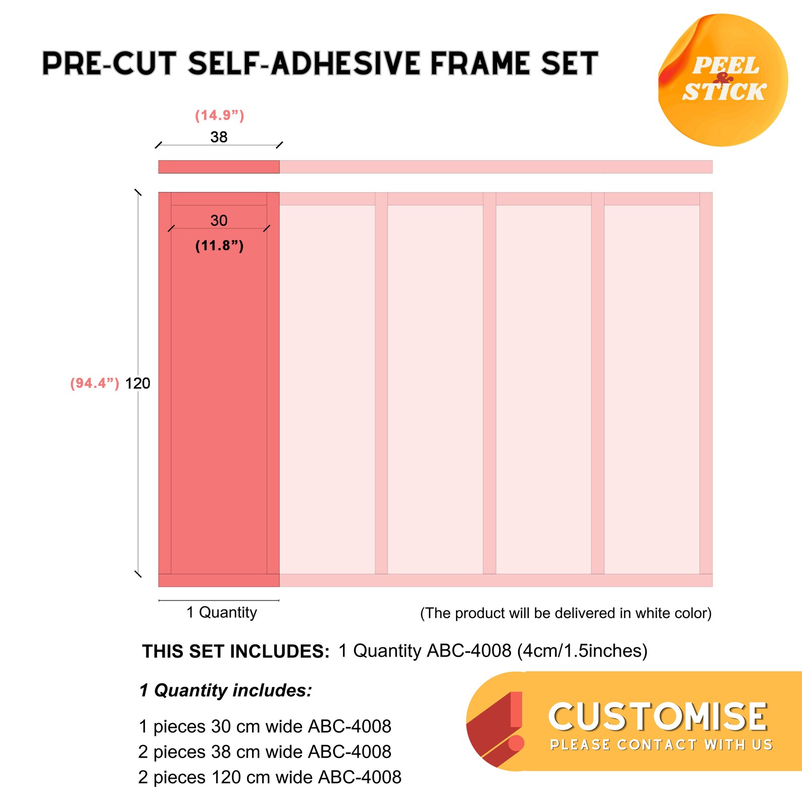 White Wall Molding Kit, Pre-cut 4cm Wall Molding Kit, Peel & Stick ...