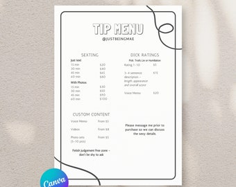 Editable Only Fans Tip Menu CANVA Watercolour Pink Orange - Etsy