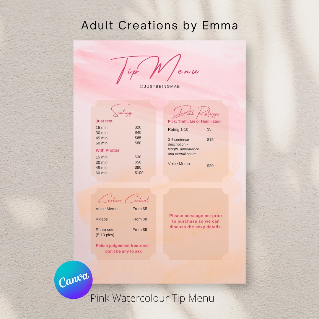 Editable Only Fans Tip Menu CANVA Watercolour Pink Orange - Etsy