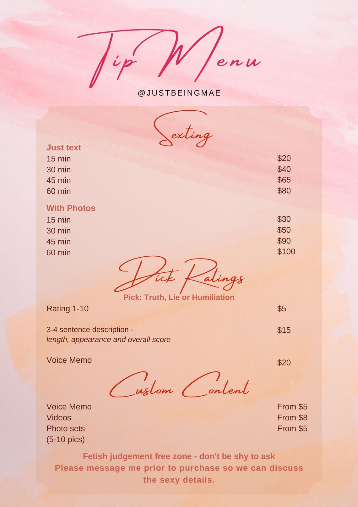 Editable Only Fans Tip Menu CANVA Watercolour Pink Orange - Etsy
