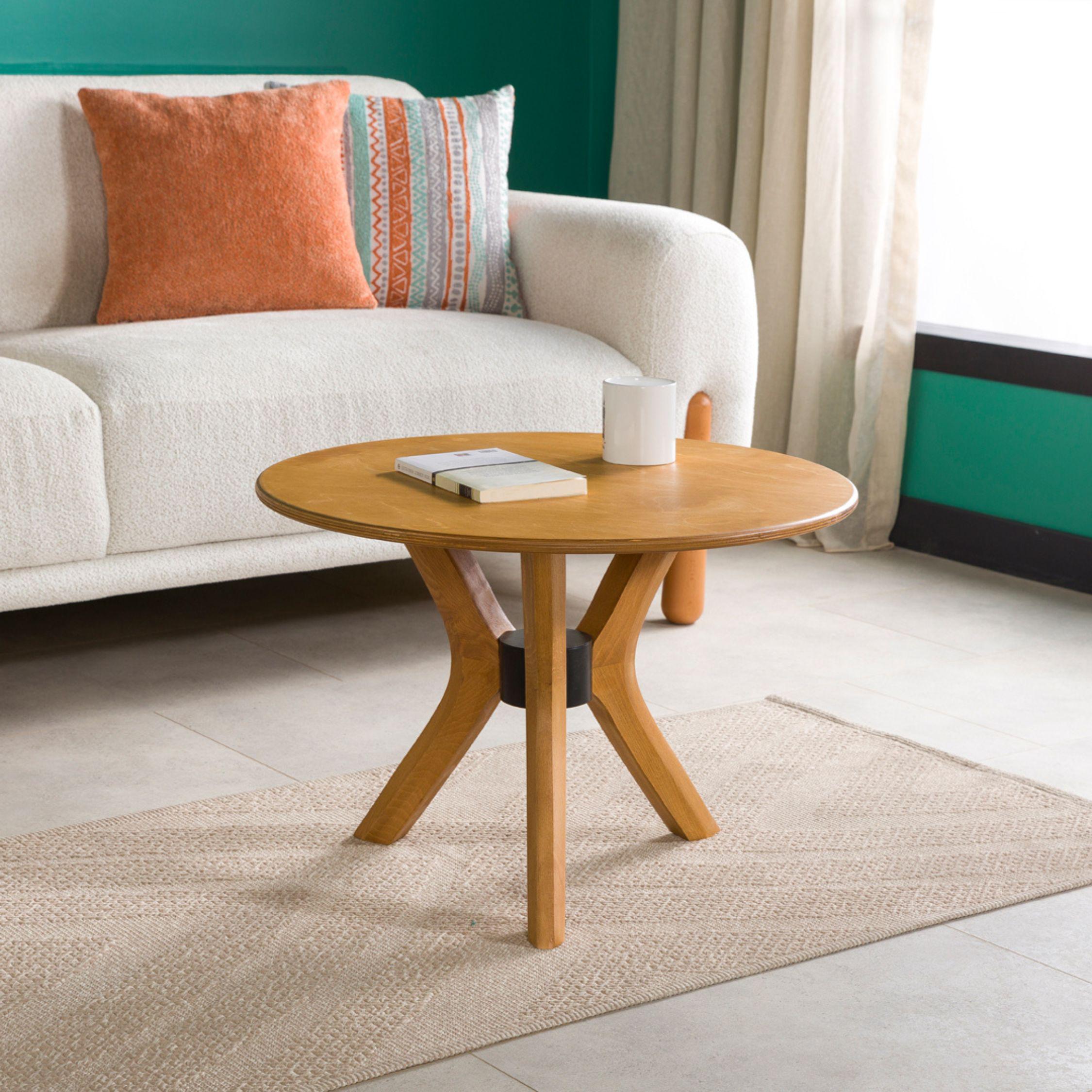 Small Round Coffee Table, Solid Beech Wood Pedestal Leg Coffe Table ...