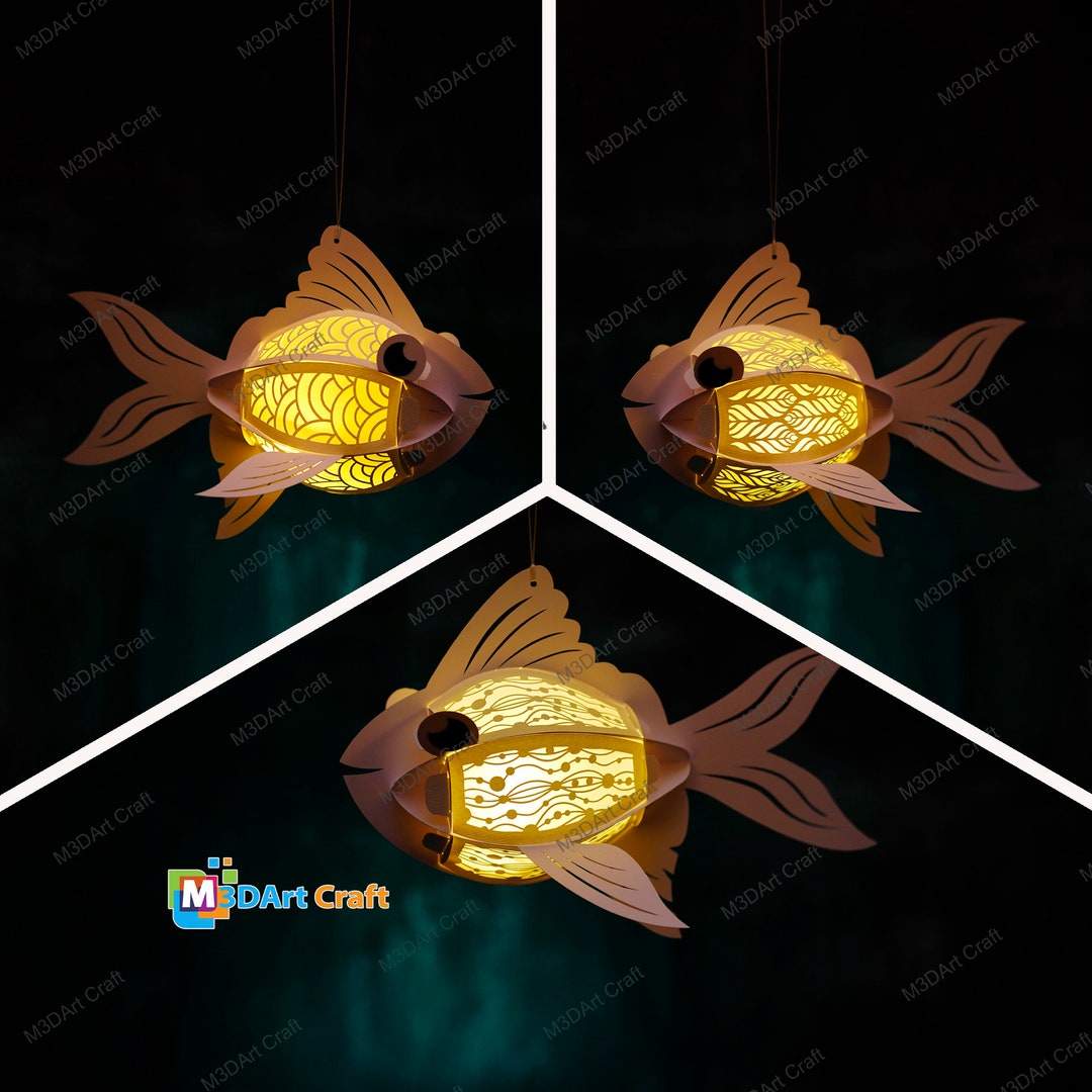 Set 3 Fish Lantern PDF, SVG, Silhouette Studio Templates - Ocean ...
