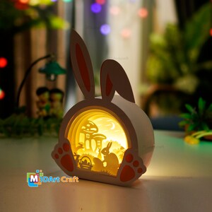 Rabbit Family in Bunny Lanterns Shadowbox, Easter Lightbox PDF, SVG for ...