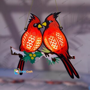 Couple Cardinal Bird Lantern PDF, SVG, Studio Templates - DIY Cardinal ...