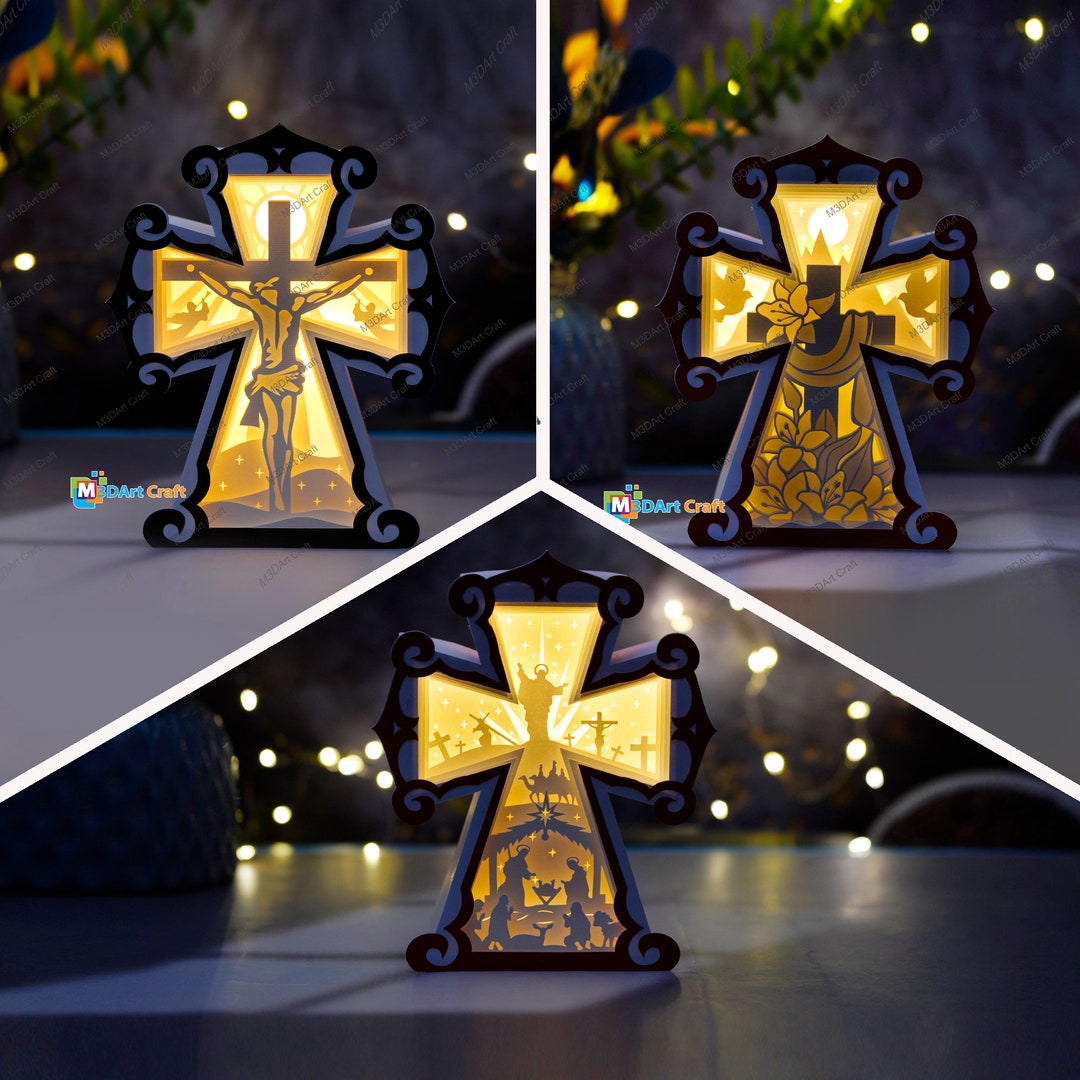 Pack 3 Cross Lantern Shadow Box PDF, SVG for Creates Nativity Scene ...