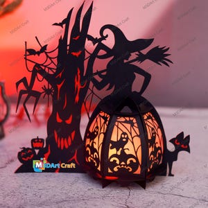 Halloween Tree Witch Lantern SVG Templates for Cricut Project, Scanncut ...