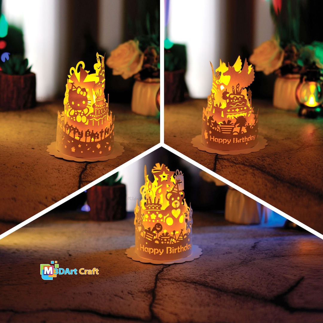 Pack 3 Happy Birthday Lanterns SVG, Silhouette Studio Templates, Paper ...