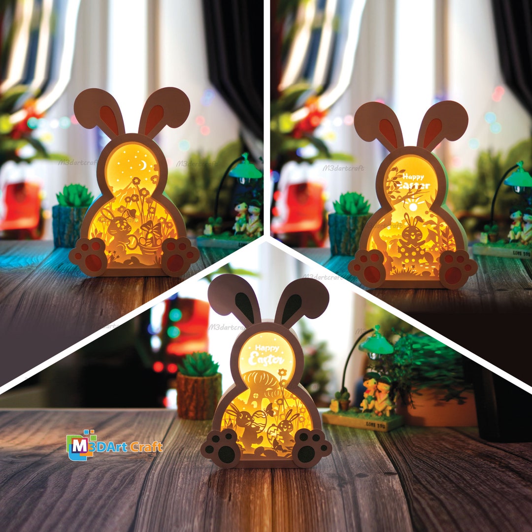 Pack 3 Easter Bunny Lanterns Shadowbox PDF, SVG, Silhouette Studio ...