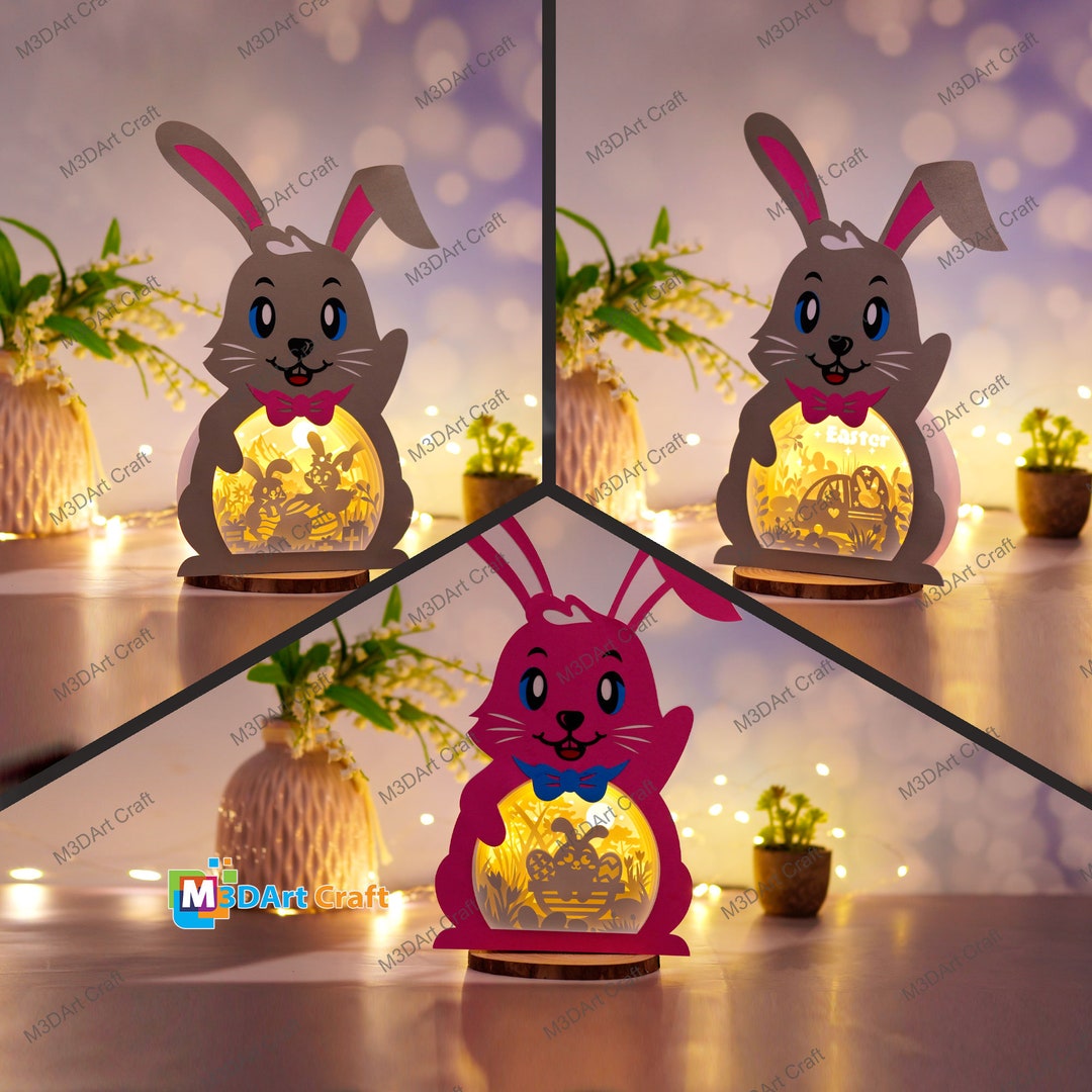 Pack 3 Bunny Easter Shadowbox PDF, SVG, Silhouette Template - Easter ...