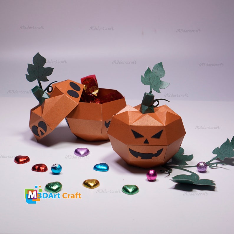 Pumpkin Candy Box SVG, Halloween Papercraft Template (PDF, Silhouette ...