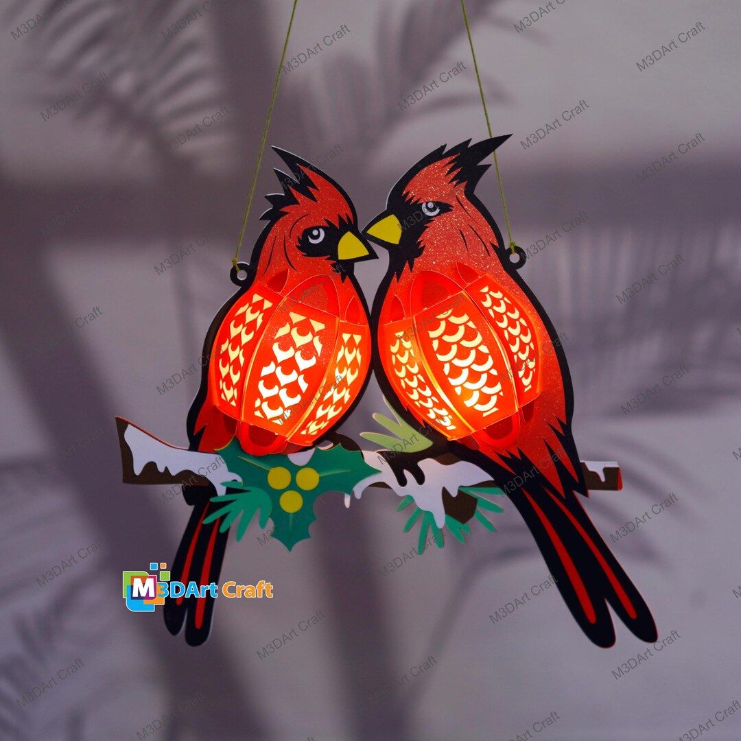 Couple Cardinal Bird Lantern PDF, SVG, Studio Templates - DIY Cardinal ...