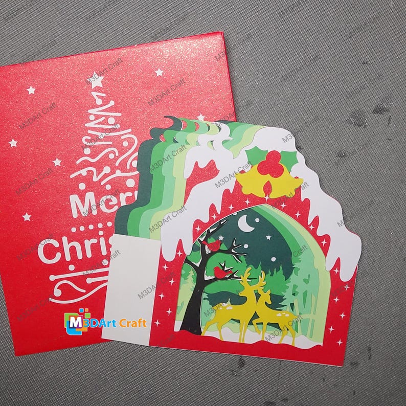 Pack 4 Christmas 3D Pop-up Card Templates, Nativity Scene, Santa Church ...