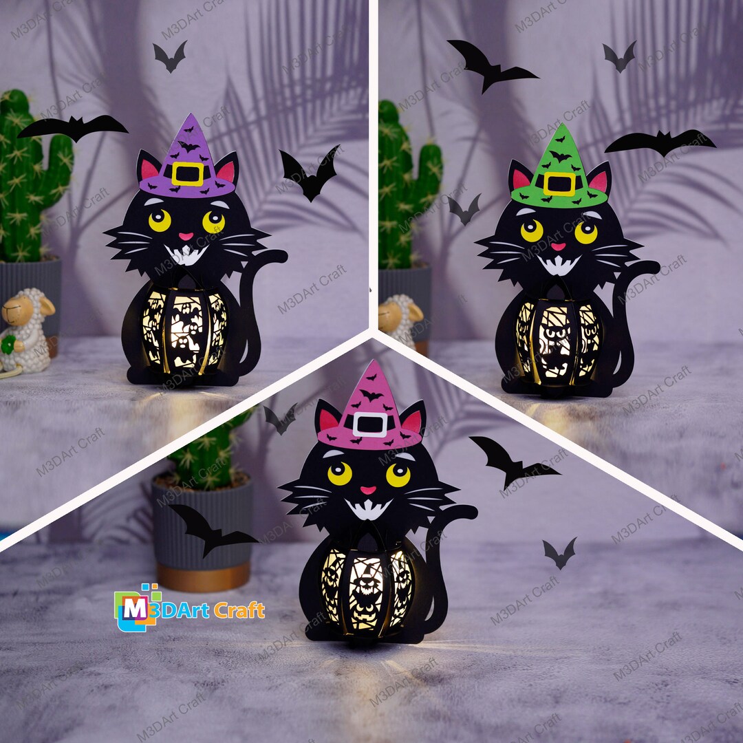 Set 3 Cat Lanterns PDF, SVG Templates for Cricut Project - Paper ...