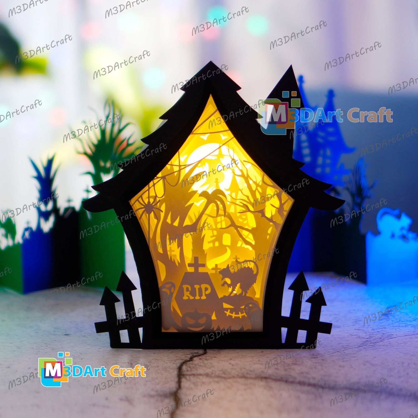 Black Cat Haunted House Shadow Box Halloween PDF, SVG Light Box for ...