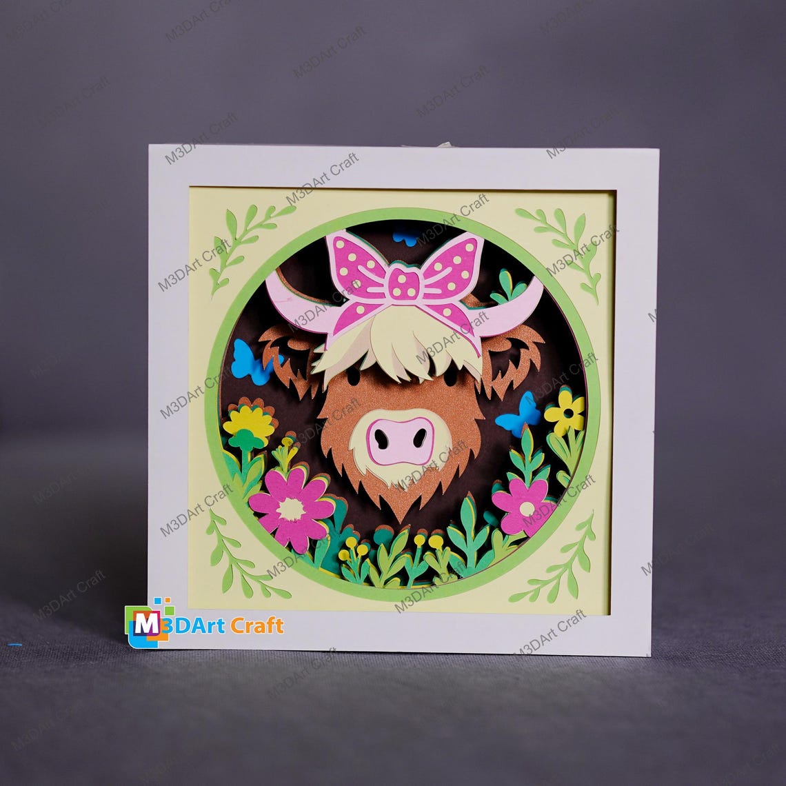 3D Highland Cow Shadow Box SVG, PDF, Studio Template, Farm Shadow Box ...