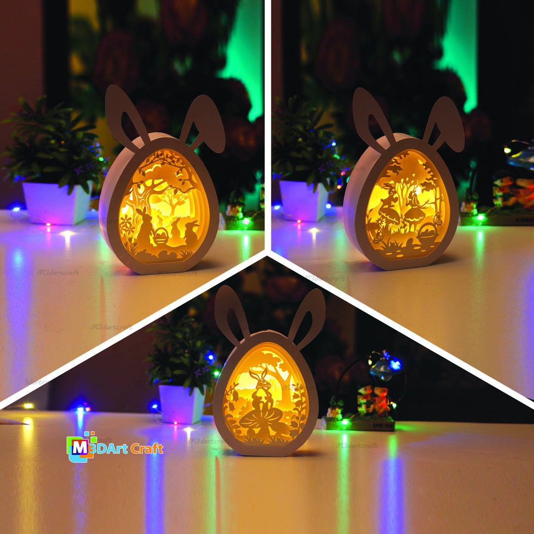 Pack 3 Easter Lantern Shadow Box SVG for Cricut Projects, Easter Bunny ...