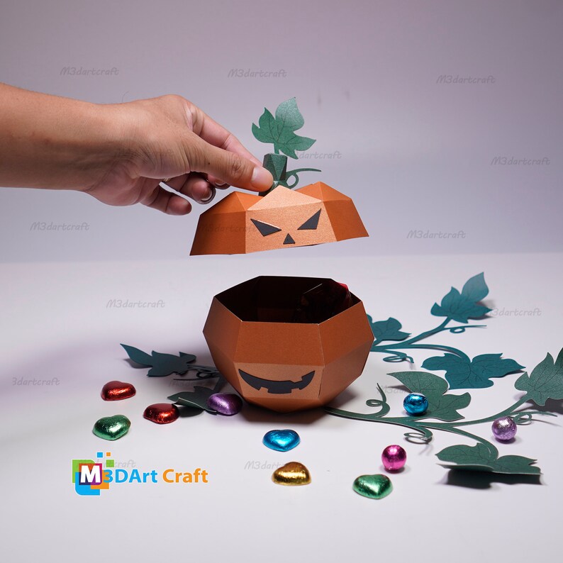 Pumpkin Candy Box SVG, Halloween Papercraft Template (PDF, Silhouette ...