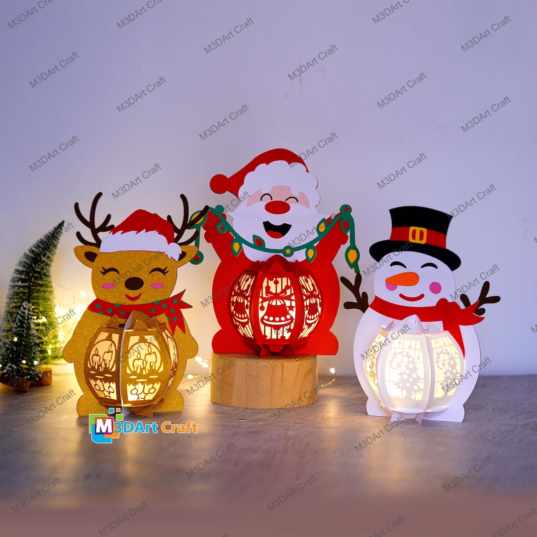 Combo 3 Christmas Lantern PDF, SVG, Studio Templates - DIY Reindeer ...