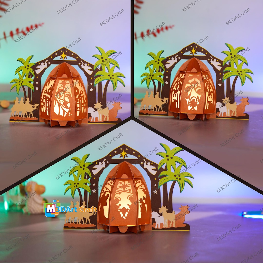 Set 3 Nativity Scene Lantern PDF, SVG, Studio Templates - DIY Christmas ...